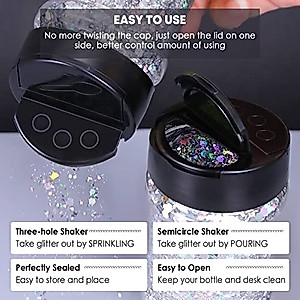 HTVRONT Holographic Chunky Glitter, 100g Silver Chunky Glitter for Resin, 3.53oz Iridescent Glitter Chunky Mixed with Fine Glitter, Shaker Cap Chunky Glitter for Tumbler, Nail, Makeup Craft Glitter