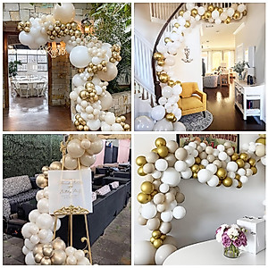 White and Gold Balloons, 12 Inch White Sand Gold Metallic Latex Balloons, Beige Gold Party Balloons for Boho Birthday Baby Shower Engagement Wedding Anniversary Party Decorations