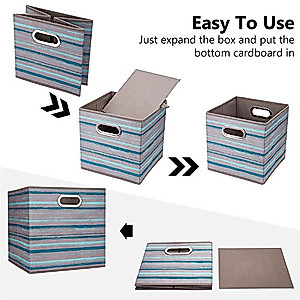 Teal Collapsible Cube Storage Bins 10.5x10.5 x 11 in Foldable Gray Fabric Organizer Bins Storage Cubes Cloth Storage Inserts Drawer Cube Storage Boxes Folding Beach Storage Baskets,QY-SC12-3