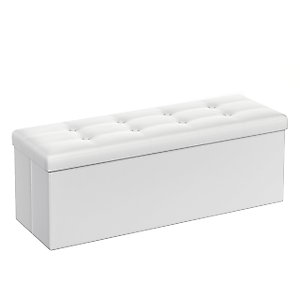 SONGMICS 43 Inches Folding Storage Ottoman Bench, Storage Chest, Footrest, Coffee Table, Padded Seat, Faux Leather, Holds up to 660 lb, White ULSF702