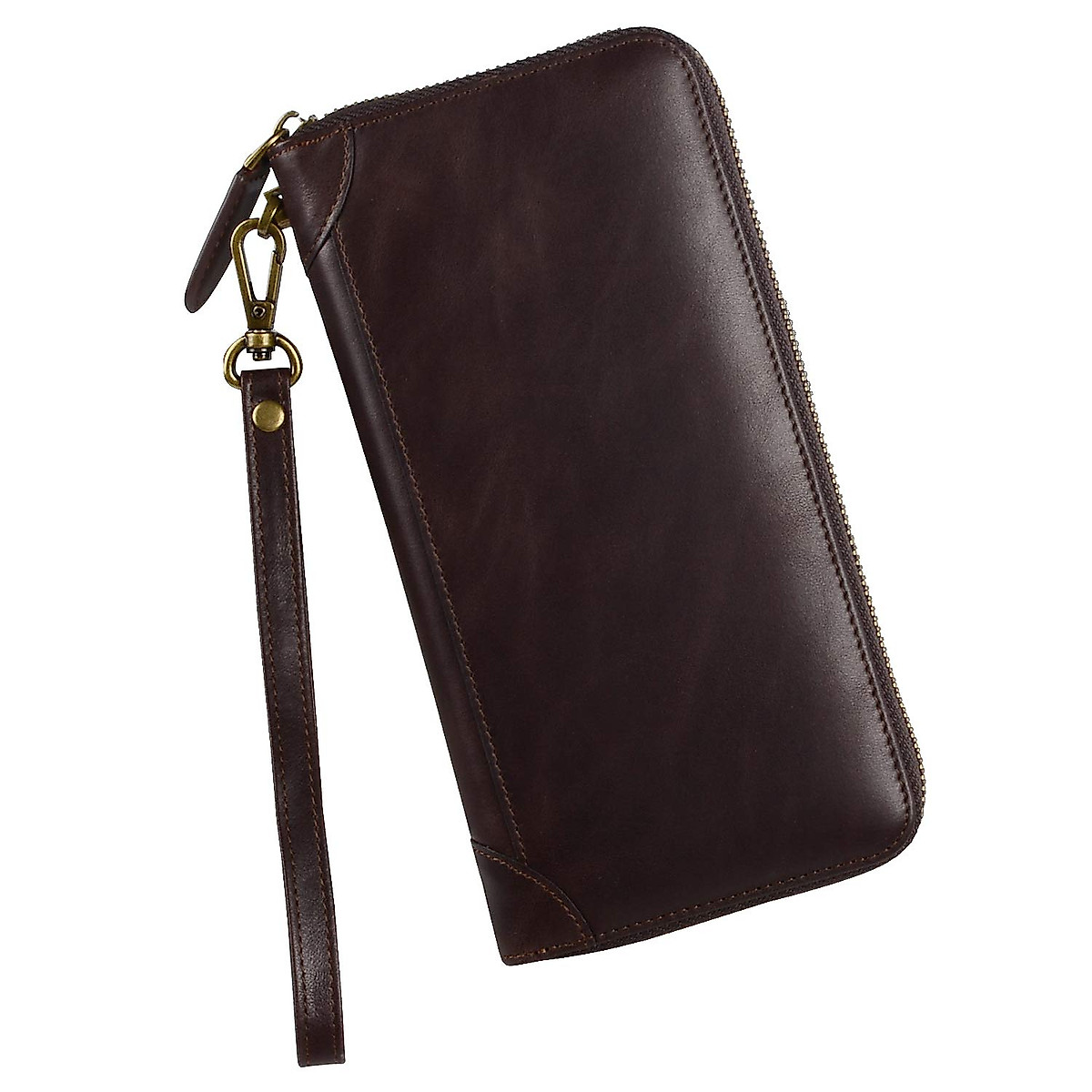 VISOUL Women’s RFID Blocking Genuine Leather Long Wallets with Detachable Wrist Strap, Large Capacity Zip Around Phone Holder Wallet for Women (Coffee)