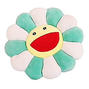 Sunflower Flower Plush Pillow - Soft Comfortable Smiley Plush - Smile Face Cushion Mat Pillow Colorful Sun Flower Plush - Home Bedroom Decor (Green)