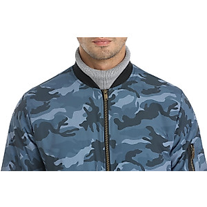 MAGCOMSEN Winter Bomber Jacket Men Quilted Lining Fall Coat Padded Windproof Warm Outerwear with Pockets Stylish Camouflage Blue M