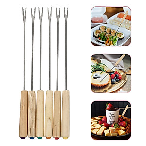 Hemoton 2Pcs hot Pot Fork Marshmallow Sticks Grilling Skewer Cake Forks Shish Kebab Grill Stainless Steel Barbecue Fork Kebab Sticks Roasting Stick Skewer raclette Tableware Chocolate Wood
