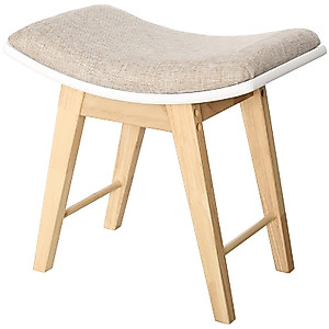 Iwell Vanity Stool, Vanity Bench with Rubberwood Legs & Padded Cushion, Vanity Chair, Vanity Seat, Makeup Dressing Stool for Bedroom, Natural