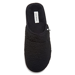 Lucky Brand Mens Sherpa Memory Foam Scuff Slippers, Slip On House Bedroom Slipper, Warm Indoor Slide, Black, Large