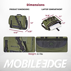 Mobile Edge ECO Laptop Messenger Bag for Men and Women, Fits Up To 17.3 Inch Laptops, Cotton Canvas, Olive Green, MECME9