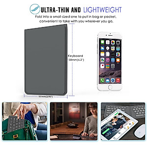 MoKo Foldable Bluetooth Keyboard, Ultra-Slim Portable Wireless Keyboard Rechargable Fit iPad iPhone, Folding Bluetooth Keyboard Compatible with iOS Android Windows Tablet Smartphone Laptop, Gray
