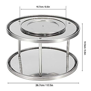 Lazy Susan Turntable Cabinet Organizer, 10.5 Round Stainless Steel Double Layer Turntable Rotating Plate Spice Rack Organizer Kitchen Accessory 10.5x5.9in