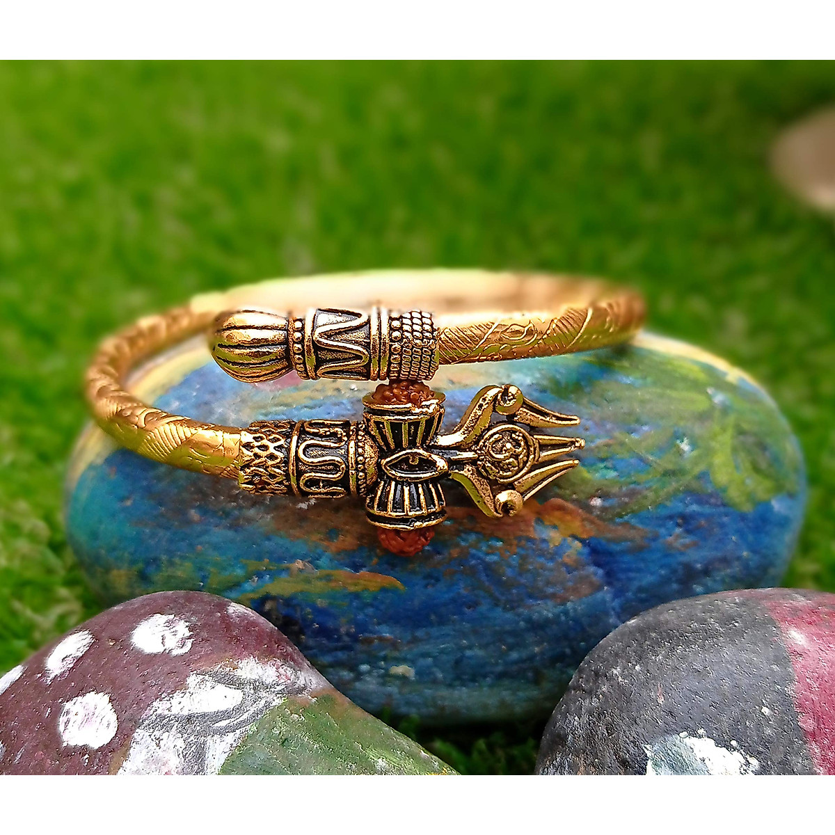 Wonder Care WC Shiv Bracelet Cuff Kada for men| Lord Shiva Bahubali Brass Bracelet for men| Religious Brass Shiv kada | Free size Bracelet For Mahashivratri | Mahadev Bracelet Pack of 2