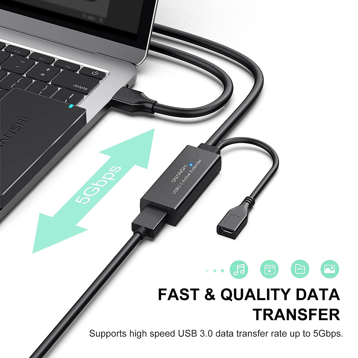 SNANSHI Active USB 3.0 Extension Cable 25 ft, Active USB Extension Cable with Signal Booster Compatible with Oculus Rift, Oculus Quest/Quest 2 VR, Xbox one, Keyboard,Flash Drive, Webcam etc