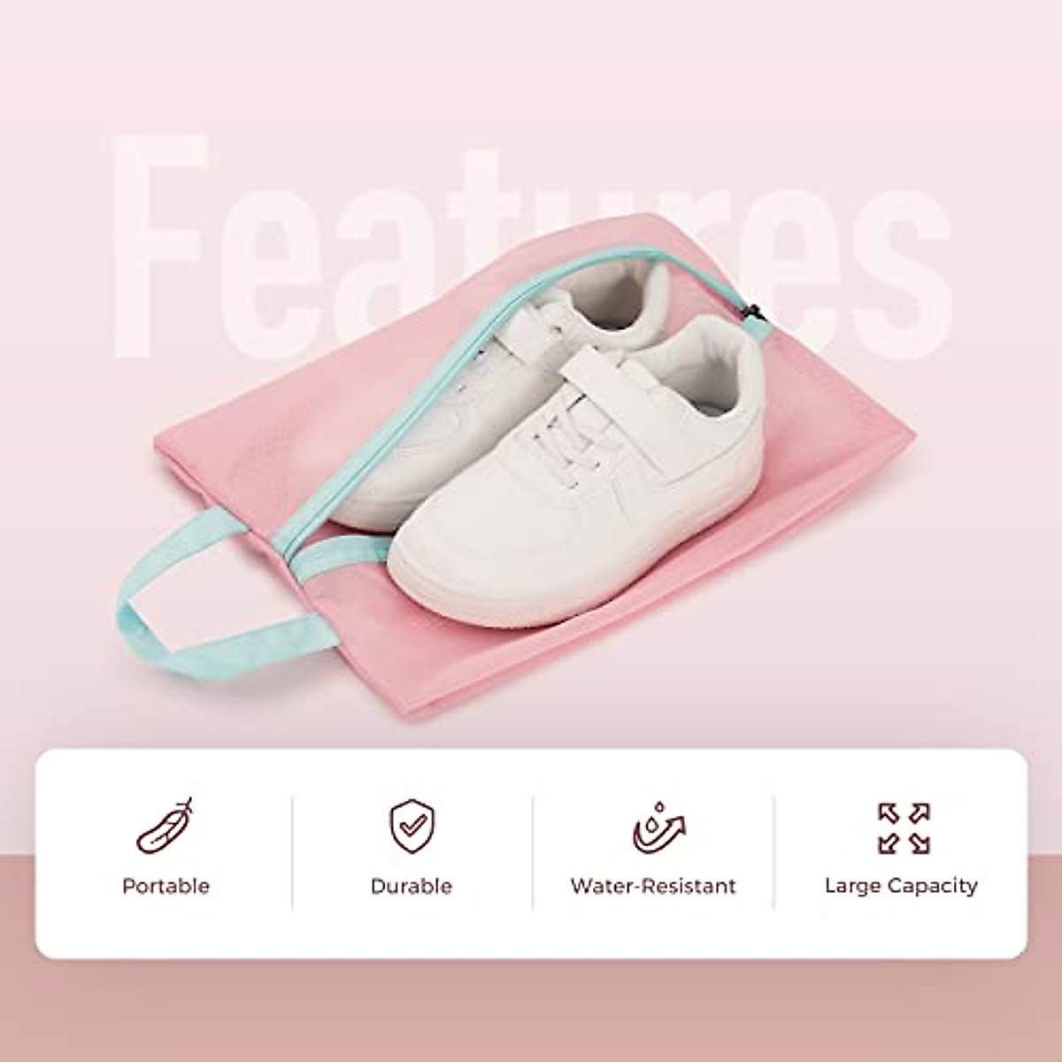 pack all Water Resistant Kids Shoe Bag for Travel, Storage Organizer Shoe Pouch with Zipper, Cute for Unisex-Child, Girls, Boys,Toddlers(Pink)