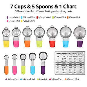 Measuring Cups, U-Taste Magnetic Measuring Cups and Spoons Set of 13 in 18/8 Stainless Steel: 7 Measuring Cups and 5 Measuring Spoons with 1 Professional Magnetic Measurement Conversion Chart