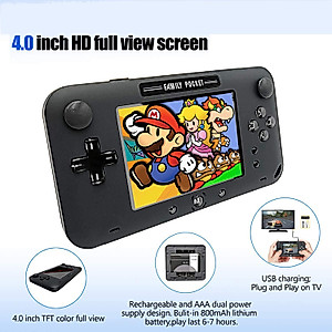 JAOK Handheld Game Console, Portable Game Player Built-in 208 HD Classic Games 4" LCD Retro Gaming System, Support TV/AV 12 Bit Rechargeable Handheld Game Console (Gray)