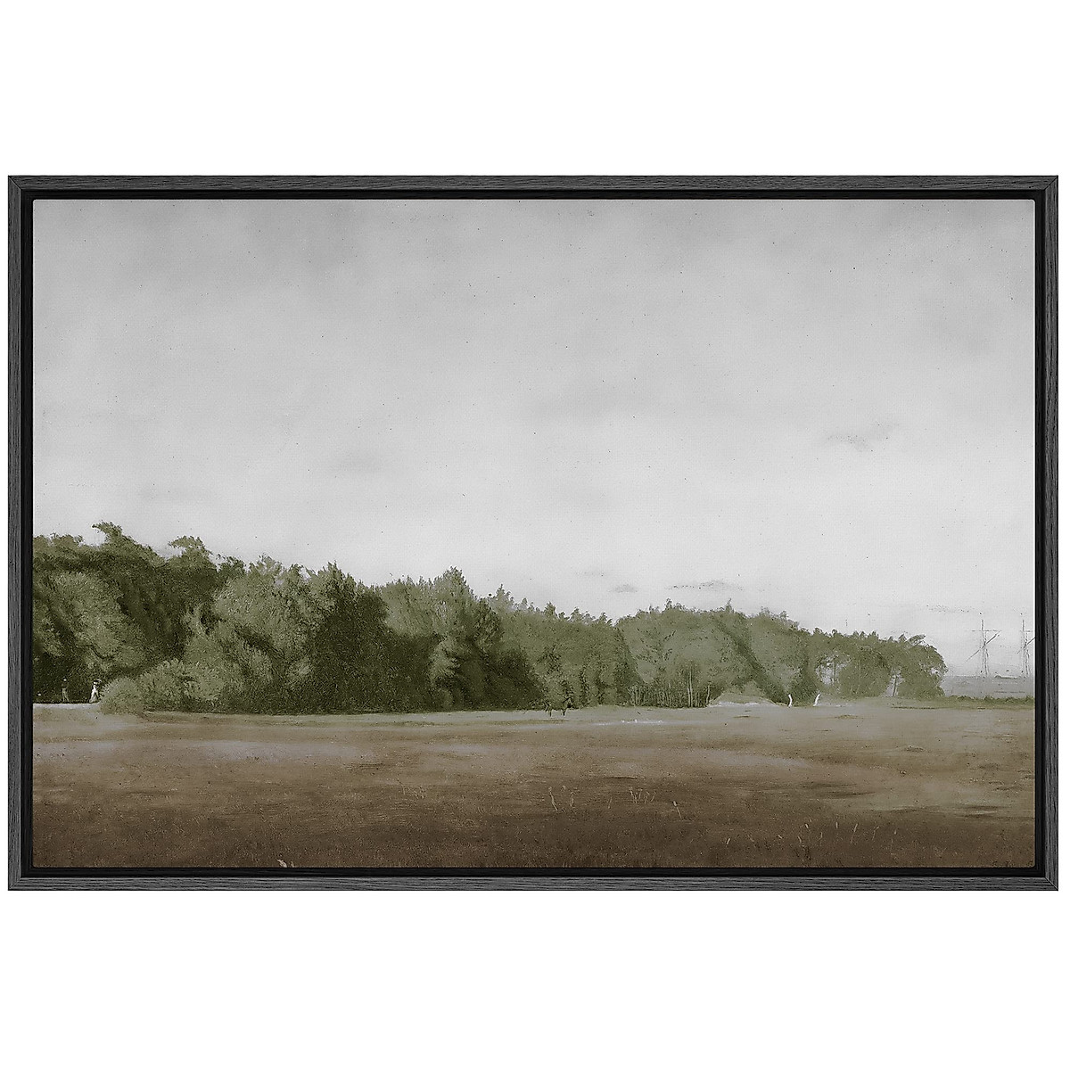 SIGNFORD Framed Canvas Wall Art Brown Meadow with Green Forest Landscape Wilderness Oil Painting Impressionism Traditional Scenic for Living Room, Bedroom, Office - 24x36 inches