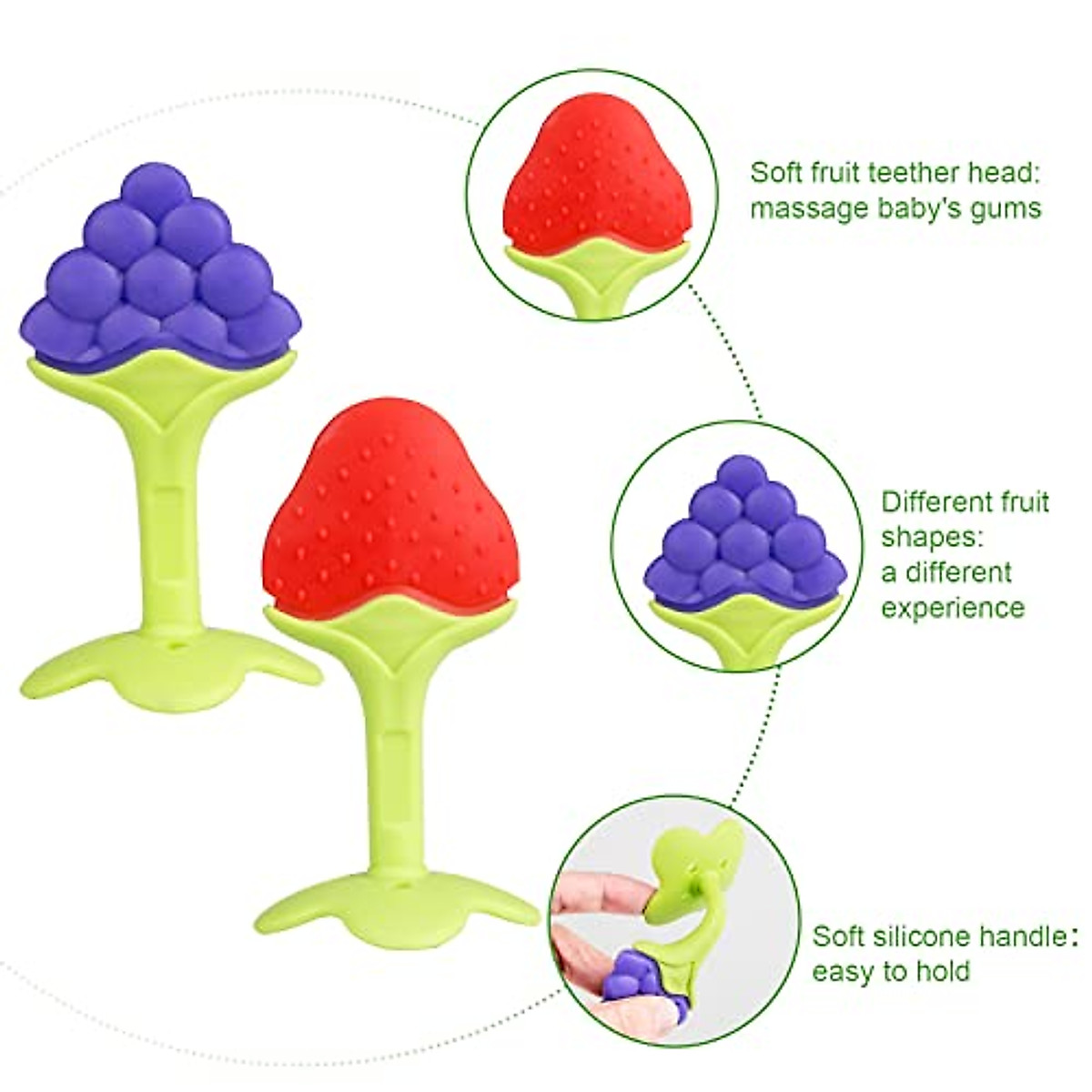 Baby Teething Toys, 3 PCS Teethers Set for 0-6, 3-6 Months & 6-12 Months, Baby Essentials, Infant Toys, Baby Chew Toys Set Food Grade Silicone, Bear Shape Teething Toy Fruit Shape Teether Set