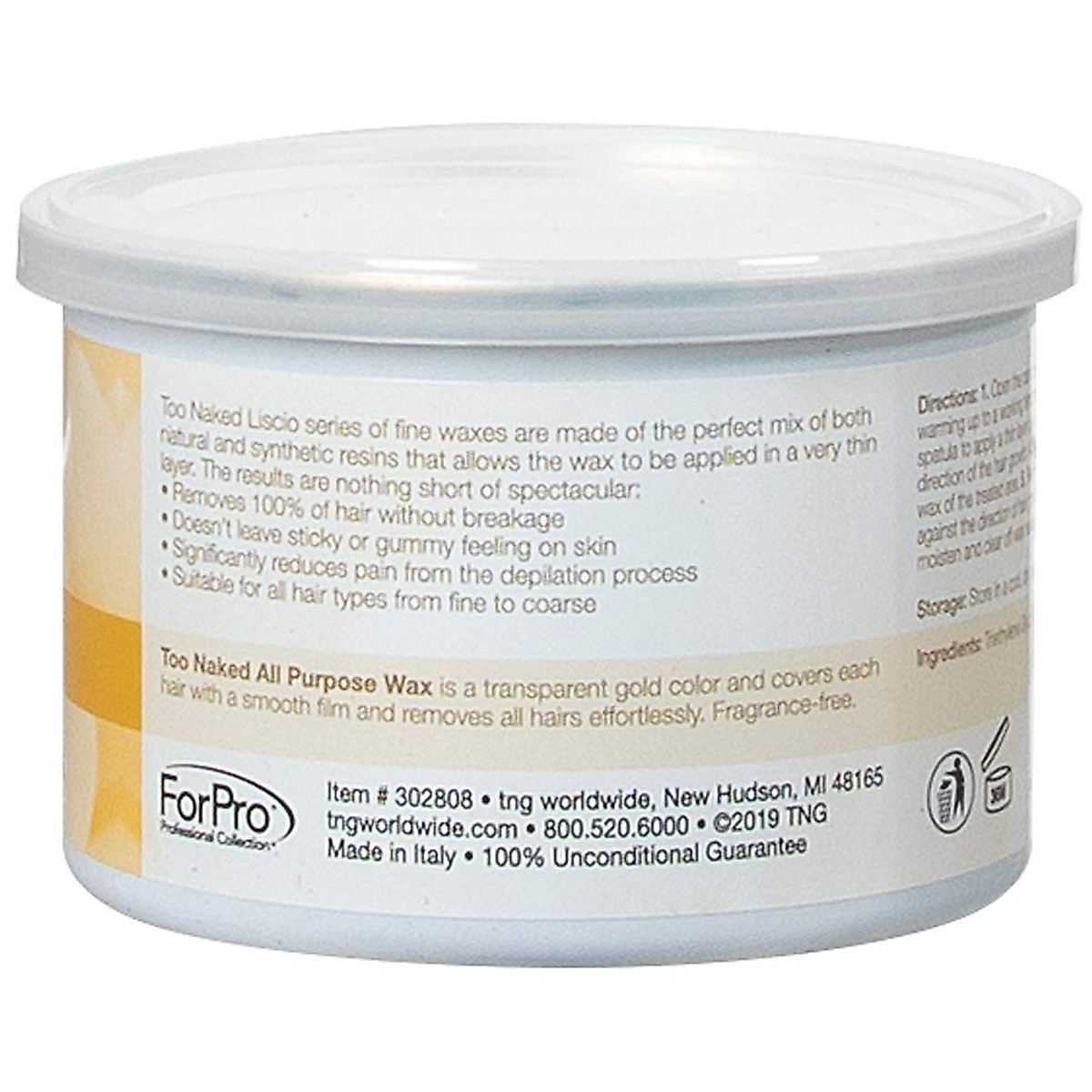 Too Naked Hair Removal All Purpose Wax, Non-Sticky Salon Wax, 100% Vegan, Fragrance-Free, 14 oz.