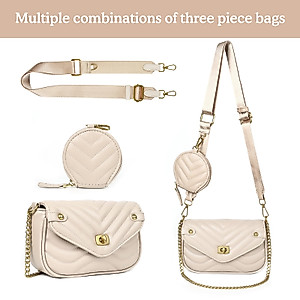 Small Crossbody Purses for Women Pu Leather Chain Quilted Handbag Designer Shoulder Bags Coin Cellphone Purse Set 2pcs (Khaki)