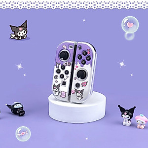 Eamily Cute Kuromi Case Compatible with Nintendo Switch, Dockable Case Cover, Ergonomic Soft TPU Grip Case for Joycon, Sparkle Skin Set