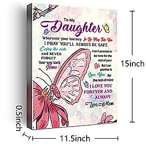 Wailozco Gifts for Daughter -Hangable Canvas Poem Prints Framed Poster Wall Art for Daughter from Mom-Meaningful Daughter Gifts,Daughter Home Bedroom Living Room Wall Decor- Butterfly
