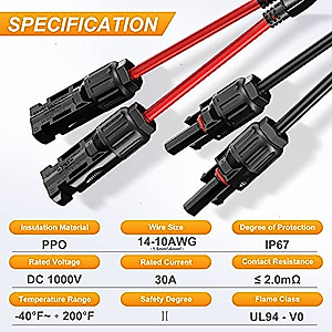 SOLPERK Solar Connectors 30A Y Branch 1 to 2 Parallel Adapter Cable Solar Cable Connectors Solar Panel Connectors Wire Plug Tool Kit for Solar Panel (M/FF, F/MM)