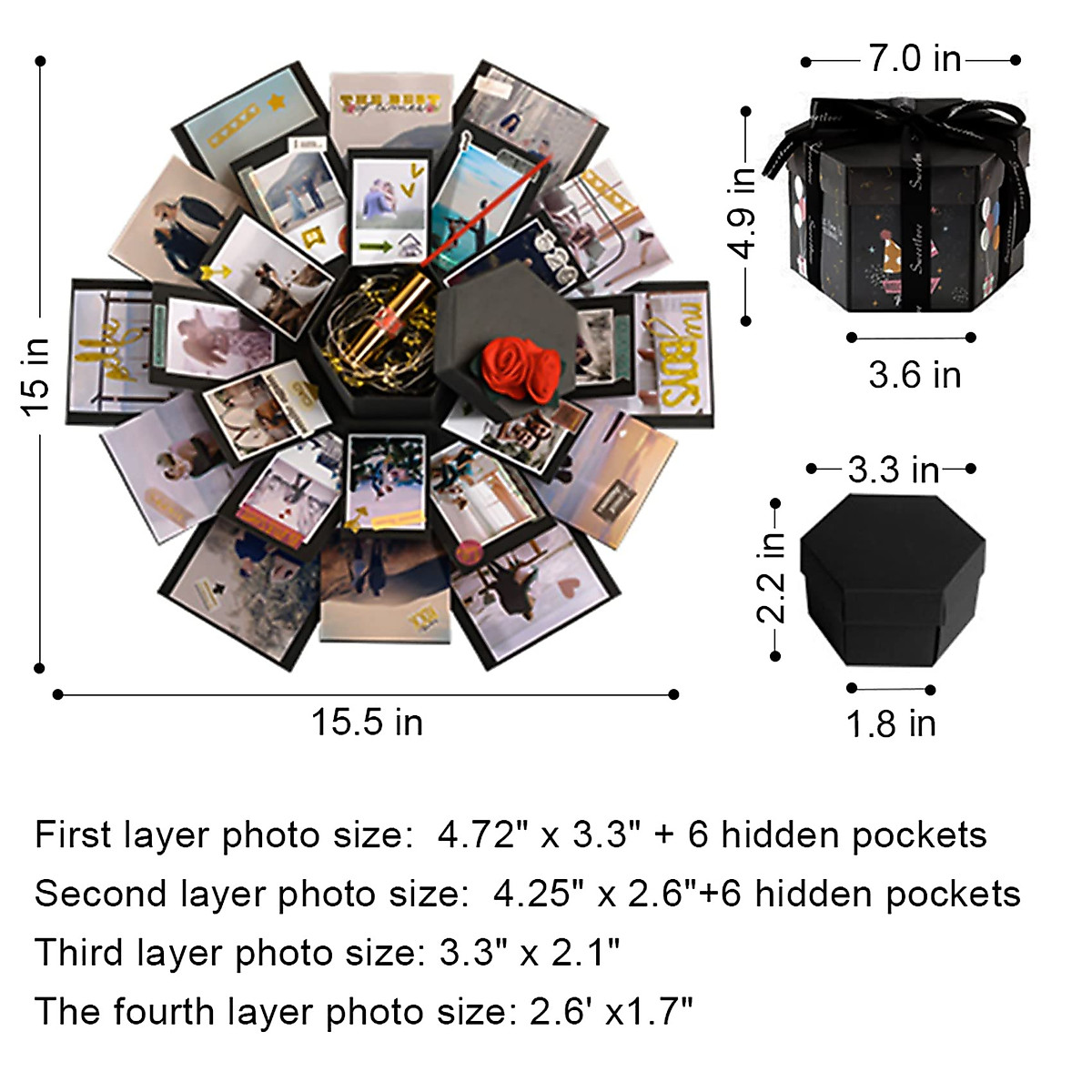 Vienrose Explosion Gift Box Set Surprise Gift Photo Box Creative DIY Scrapbooking Picture Album Accessories Couple Gifts for Birthday Proposals Valentine's Day