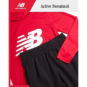 New Balance Boys' Active Sweatsuit - 2 Piece Waffle Knit Hoodie Sweatshirt and Sweatpants - Jogger Pants Set for Boys, 7-12, Size 8, RedBlack