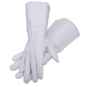LEATHER LH HANDS Men's Medieval Renaissance Cosplay Unlined Gauntlet Genuine Leather Costume Gloves Cuff White Large