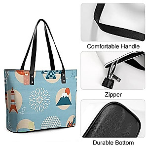 Womens Handbag Japanese Symbols Leather Tote Bag Top Handle Satchel Bags For Lady