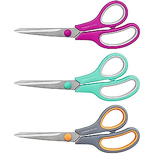 Scissors 8" Multipurpose Scissors Titanium Coated Sturdy Sharp Scissors Right/Left Handed Comfort-Grip Handles for Office Home School Sewing Fabric Craft Supplies 3 Pack