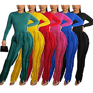 Vakkest Tassel Bodycon Long Pants Tracksuit Sets for Women Ladies Girls Females Two Piece Outfits Activewear Sweatpants