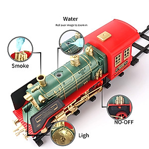 Sopu Train Sets for Kids, Electric Train Toy with Steam Locomotive Engine, Railway Kits, Cargo Cars & Tracks and Smokes, Lights & Sound Best Christmas Train Set for Boys Girls 3 4 5 6 7 8 9 10+ Years