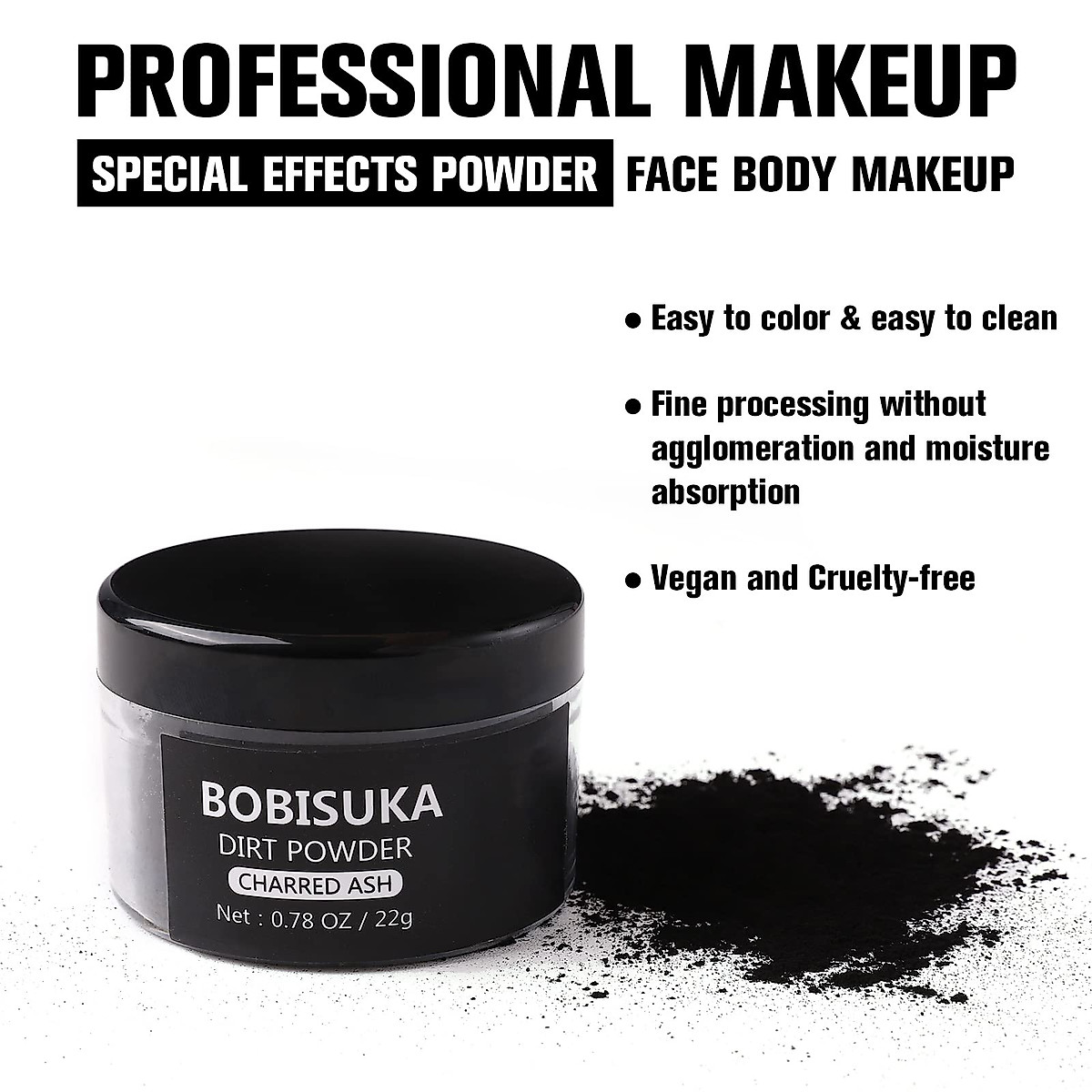 BOBISUKA Makeup Special Effects Dirt Powder for Halloween Makeup Theme Party Wedding Movies Stage Performances Cosplay(0.78 oz)(Charred Ash)