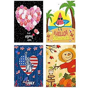 Seasonal Garden Flags Set of 12 Double Sided Burlap 12.5 x 18 Inch House Flags,Small Garden Flags for Outside,Easter Spring Summer Garden Flags,Seasonal Flags for Outdoor Decorations Flags