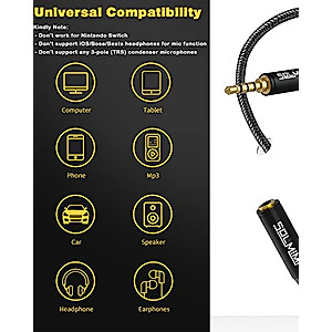 SOLMIMI Headphone Extension Cable (8ft/1.2m) 4 Pole 3.5mm TRRS Male to Female Lossless Stereo Audio Cable Extension Nylon Braid Aux Cord Extension for Headset or Audio Devices –Matte Black