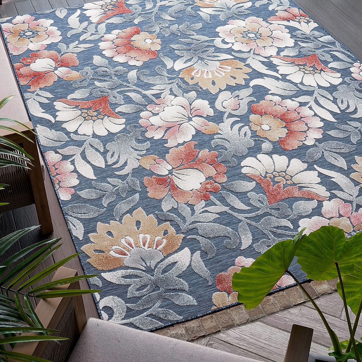 Water Resistant Modern 2x3 Indoor Outdoor Patio Rug | Floral, Small Outdoor Rugs for Patios, Deck, Porch, Entryway | Outside Area Rug | 1'11'' x 3'