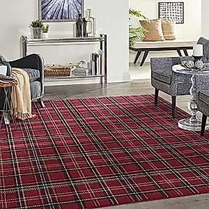 Nourison Grafix Red 7' x 10' Area Rug, Modern, Plaid, Bed Room, Living Room, Dining Room, Kitchen, Easy Clean, Non Shedding (7x10)