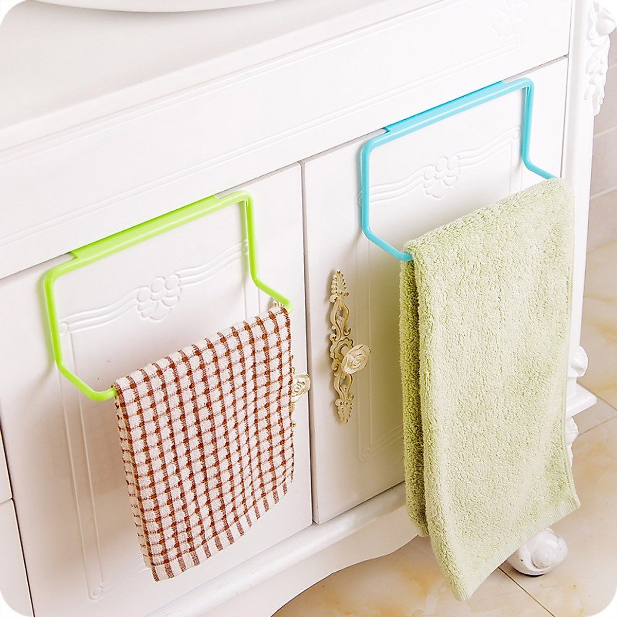 Towel Rack Hanging Holder Organizer Bathroom Kitchen Cabinet Cupboard Hanger - HHmei Plastic Non-Marking rag Hanging (Blue)