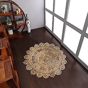 Rugsotic Carpets Hand Woven Jute 6'7''x6'7'' Round Eco-Friendly Area Rug Oriental Beige J00003