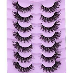 JIMIRE Mink Lashes Fluffy Cat Eye False Eyelashes Volume Wispy Fox Eye Full 17MM Thick Fake Lashes Look Like Eyelash Extensions Pestañas7 Pairs Pack