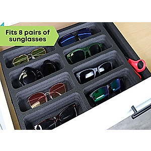 Polar Whale Sunglasses Drawer Organizer Tray Insert for Home Bedroom Bathroom Vanity Dresser Counter Table Waterproof Washable Black Foam 8 Compartment 12.6 x 17.9 Inches