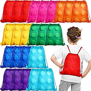Yerliker 24 Pack Building Block Party Bags Building Blocks Drawstring Gift Bags Building Block Treat Bag Goodie Bags Brick Party Bags Blocks Goody Bags for Kids Birthday Party Supplies Decorations