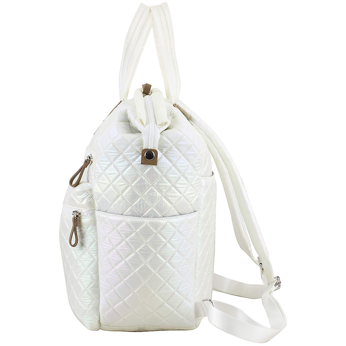 BODHI Quilted Luxe Top Handles Backpack with Trolley Sleeve - White Iridescent