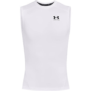 Under Armour Men's Armour HeatGear Compression Sleeveless T-Shirt , White (100)/Black, Small