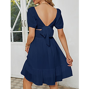 YATHON Wedding Guest Dresses for Women with Sleeves Homecoming Bridesmaid Sundress Family Gathering Dance Party Short Dresses(YT194-Navy,L)