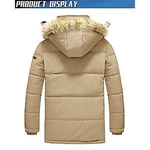 TACVASEN Men's Parka Jacket Winter Warm Fleece Liner Snow Ski Hiking Coats Hooded Khaki, L