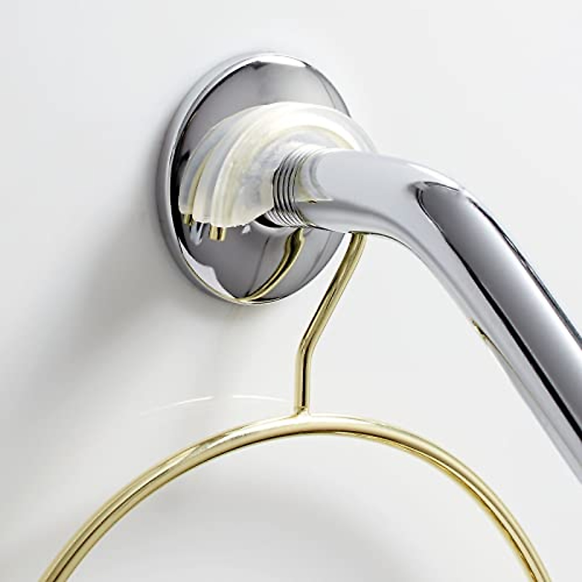 mDesign Steel Metal Curved Bathroom/Shower Caddy, Hanging Storage Organizer for Shampoo and Conditioner Bottles - 2-Tier Rack with Baskets - Holder for Soap, Body Wash, Concerto Collection, Soft Brass