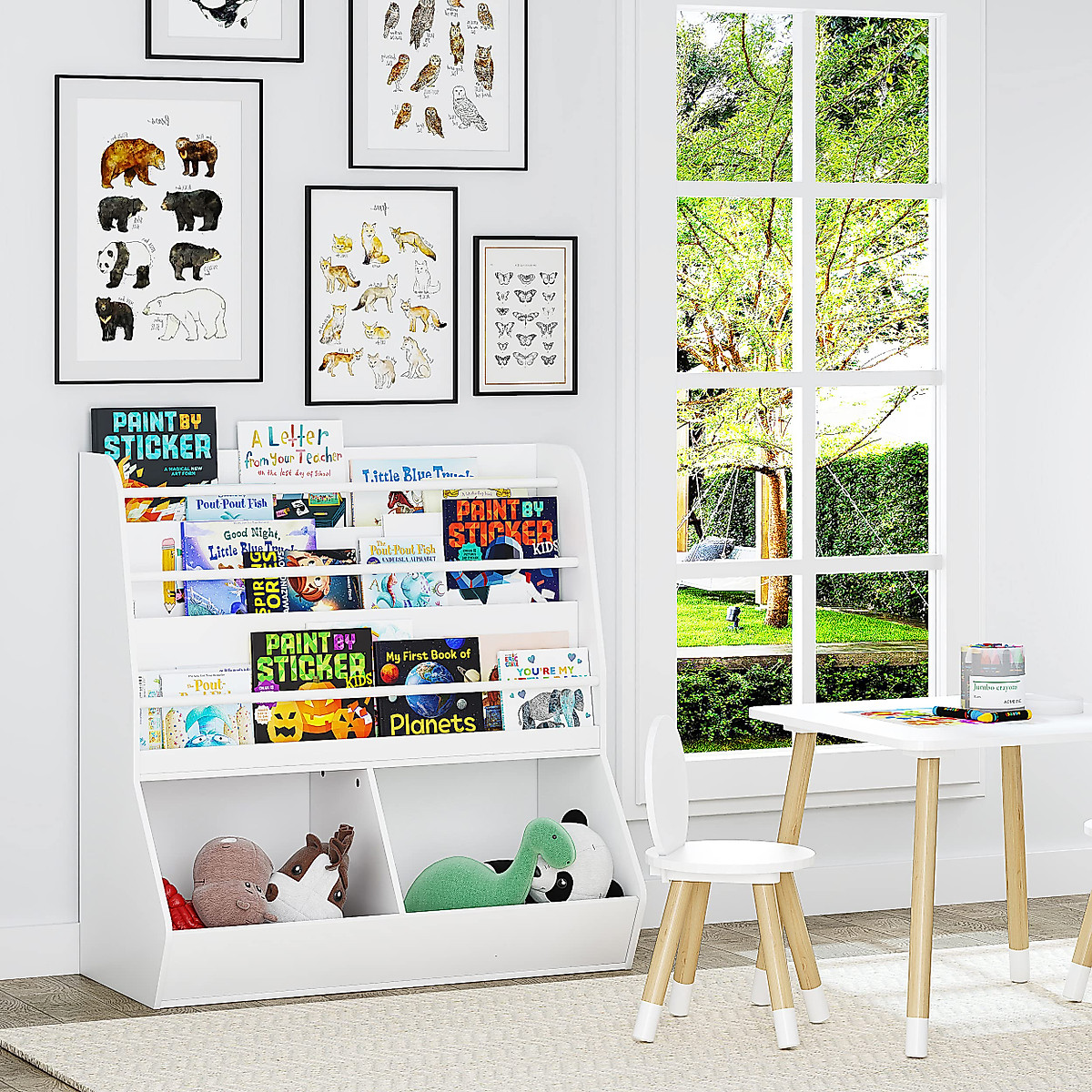 UTEX Kids Bookshelf and Toy Storage Cabinet, Kids Bookcase and Toy Organizer with Cubby, Kids Bookshelves Display Stand, Kids Book Rack for 3 Age+, White