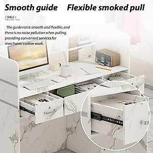 AGOTENI Reception Desk Reception Stations with Open Shelf & Drawers, Wooden Counter Desk with Lockable Drawer for Office Reception Room (Marble White)