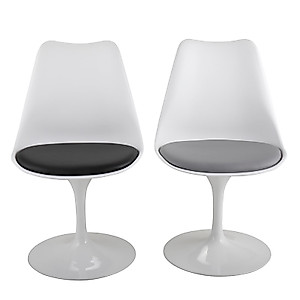 Gecheer Swivel Tulip Side Chair for Kitchen and Dining Room Bar with Cushioned Seat and Curved Backrest, White and Black